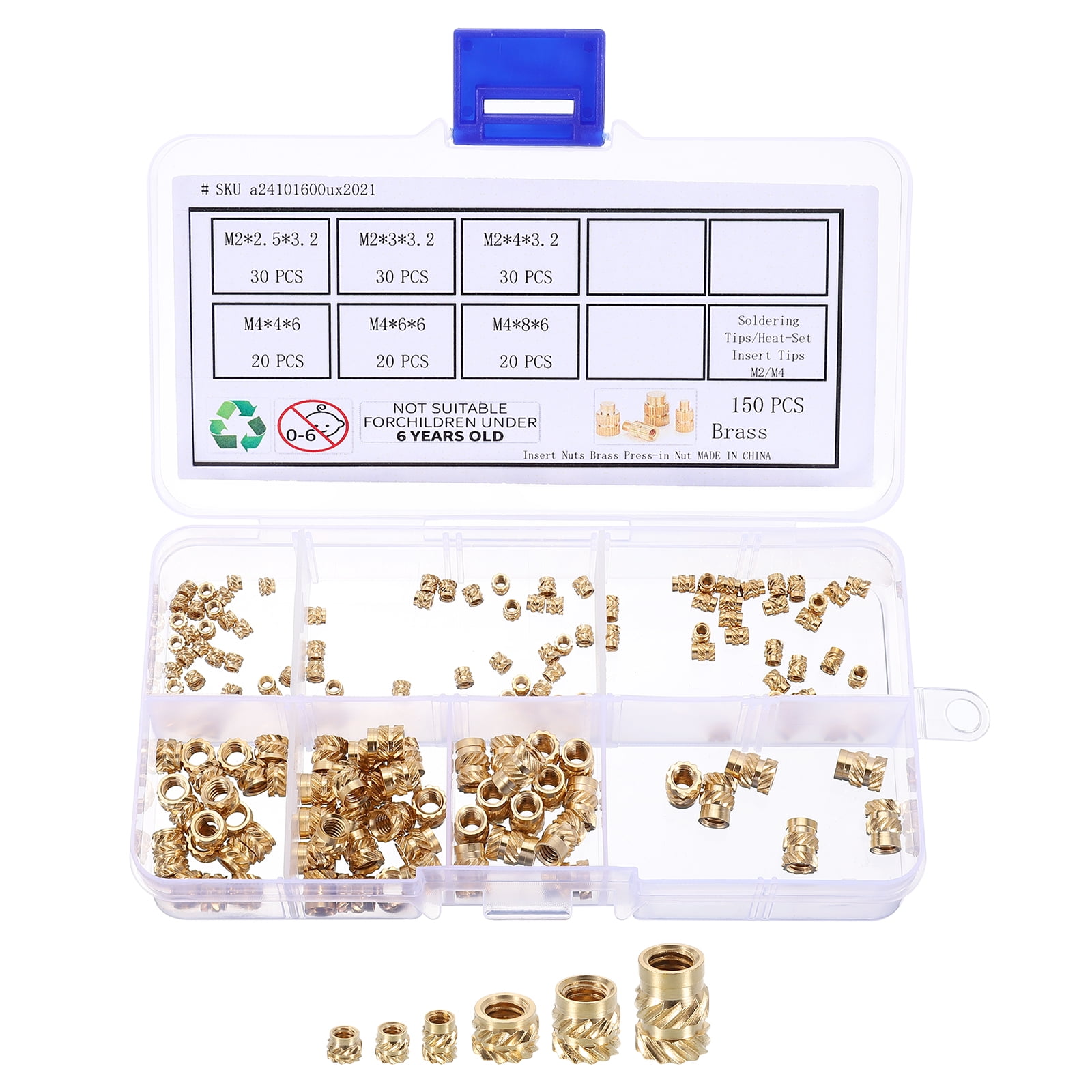 Uxcell 150pcs M2 M4 Metric Threaded Inserts Brass Heat Set Insert ...