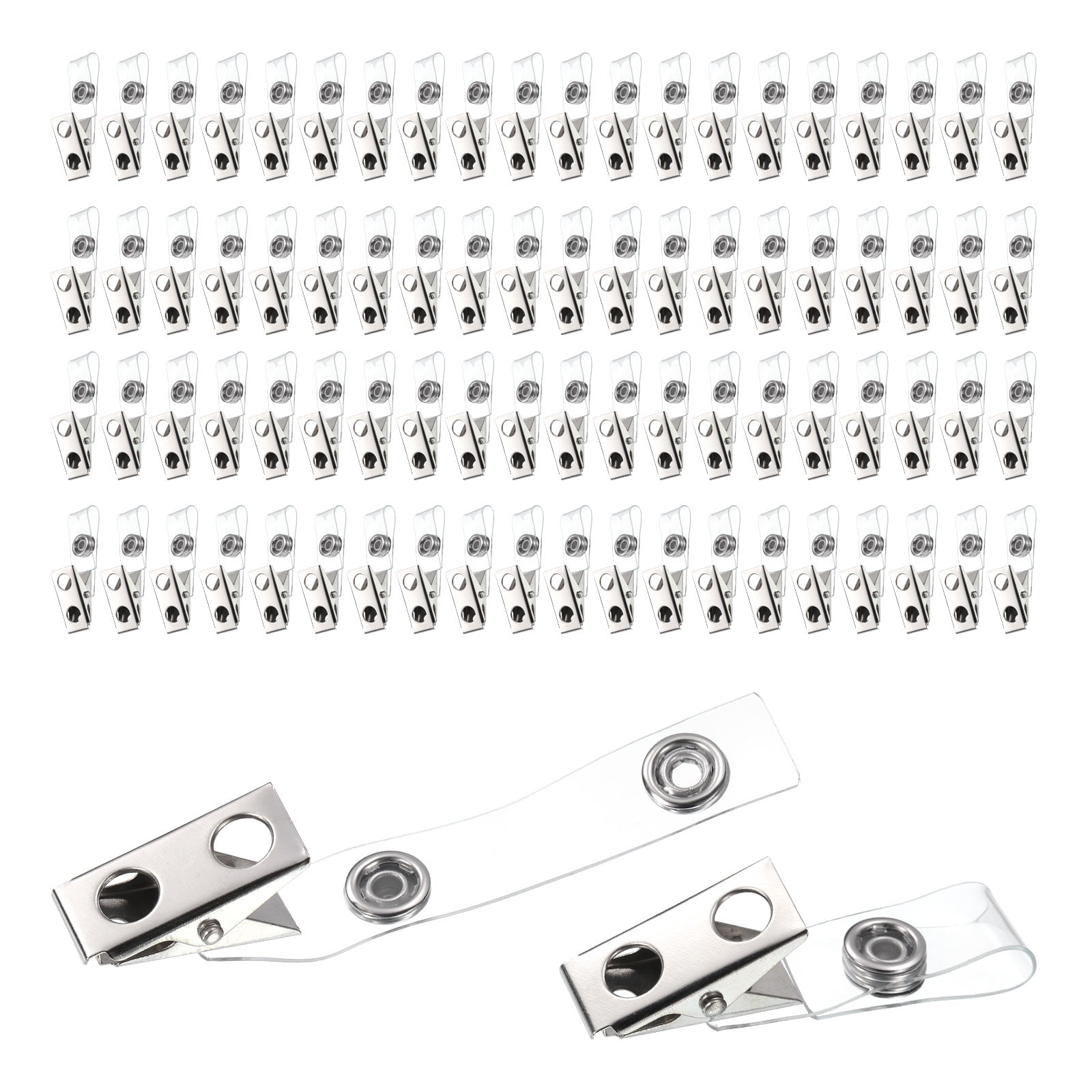 Uxcell 150pcs Metal Badge Clips with Clear PVC Straps Double Hole ID ...