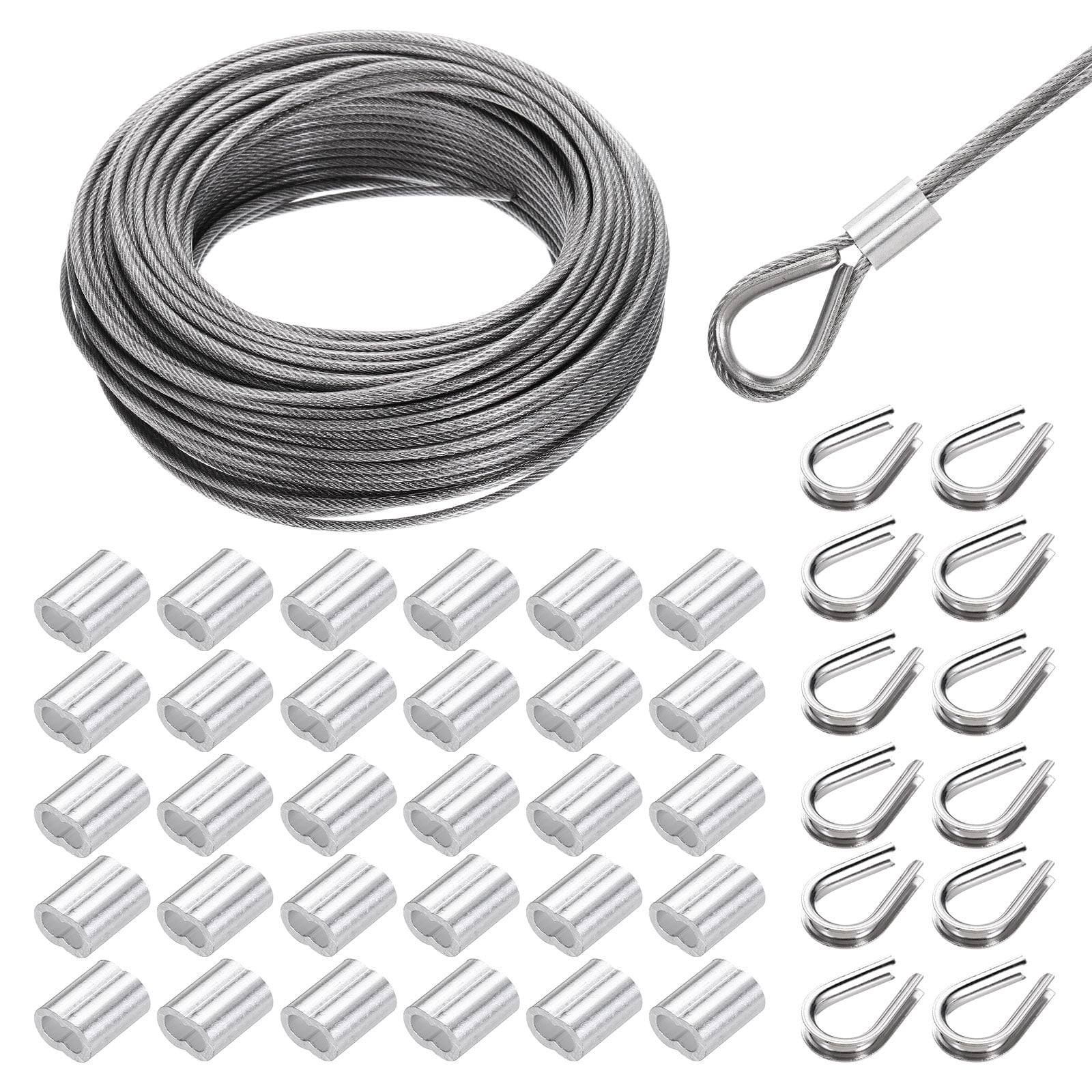 Uxcell 151FT Stainless Steel Cable Kit, 1/8" Silver 7x7 Strand Wire ...