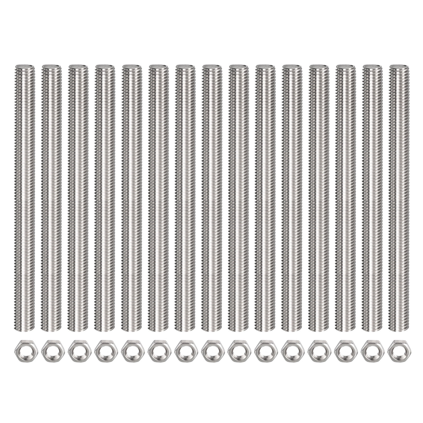 Uxcell 15Pack M10 x 250mm Fully Threaded Rod w 15Pack Hex Nuts, 1.5mm ...