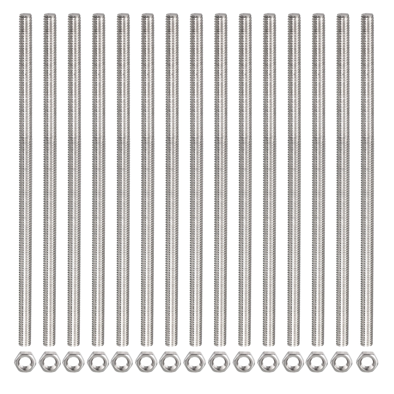 Uxcell 15Pack M3 x 200mm Fully Threaded Rod w 15Pack Hex Nuts, 0.5mm ...