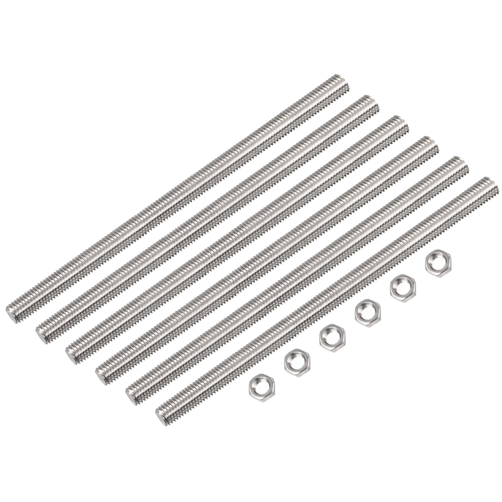 Uxcell 15Pack M8 x 350mm Fully Threaded Rod w 15Pack Hex Nuts, 1.25mm Pitch 304 Stainless Steel ...