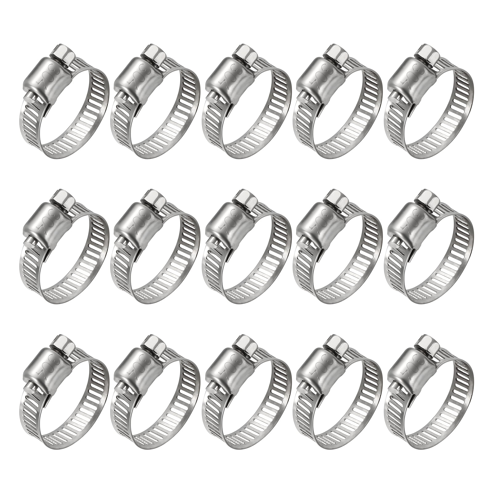 Uxcell 15Pcs Stainless Steel Hose Clamps, Adjustable 1/2" to 3/4" (13 ...