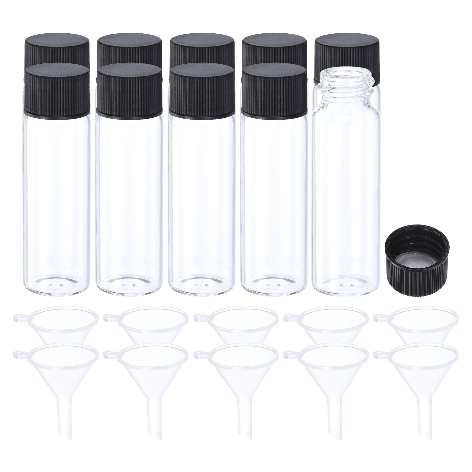 Uxcell 15mL Glass Vials with Screw Caps Liquid Sample Vial with 10 Funnel, Clear 10Pcs - Walmart.com