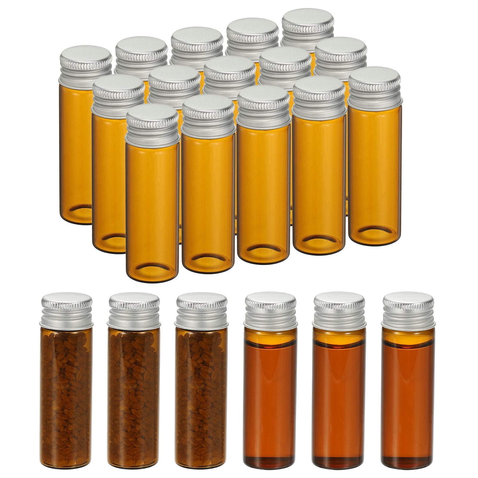 Uxcell 15ml Amber Glass Vials, 20 Pack Small Liquid Sample Vial with Screw Caps Plastic Stoppers ...