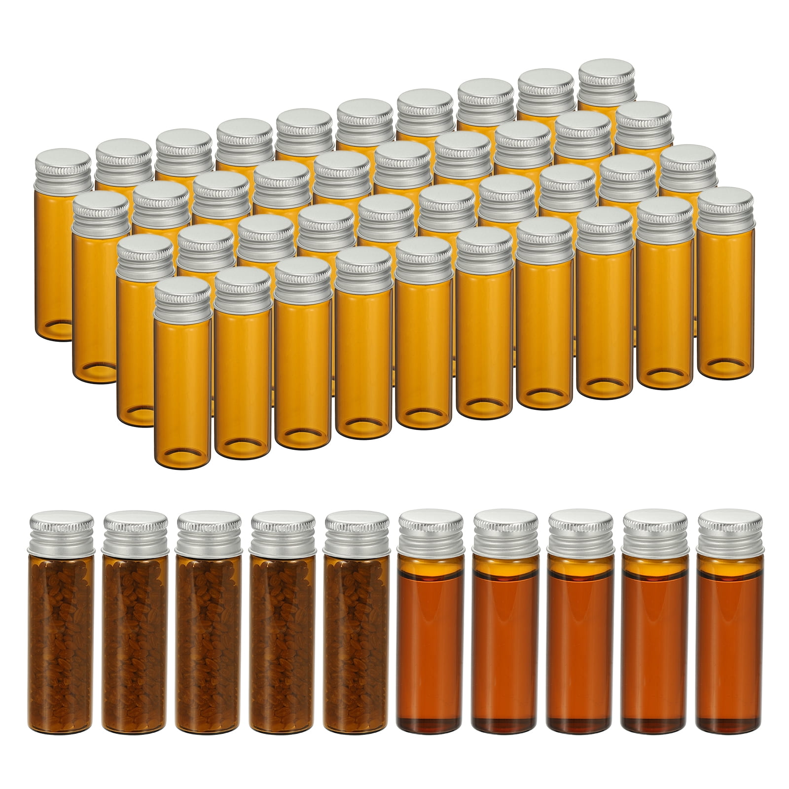 Uxcell 15ml Amber Glass Vials, 50 Pack Small Liquid Sample Vial with Screw Caps Plastic Stoppers ...