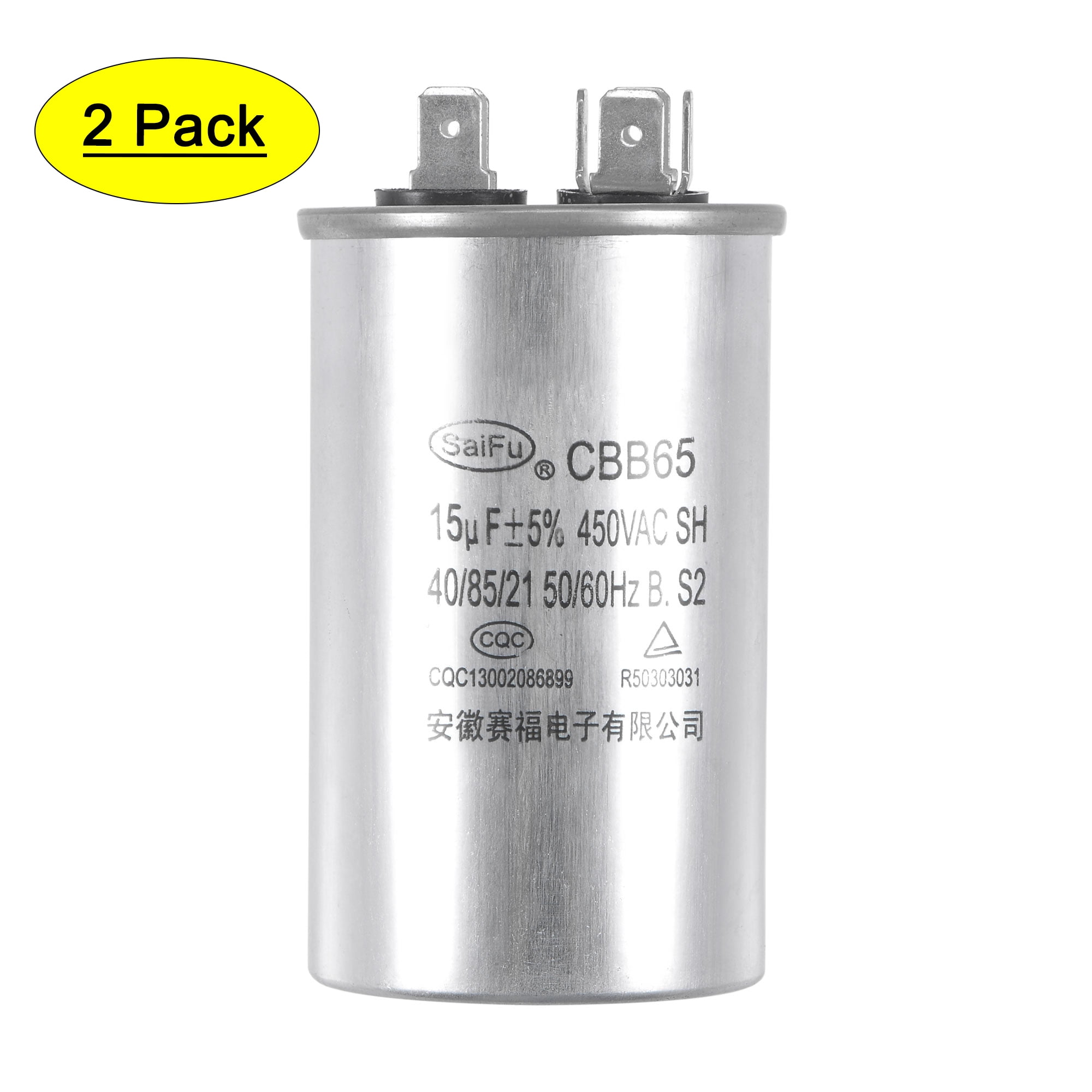 Uxcell 15uF 450V AC Aluminum Case with Terminal Round CBB65 Run ...