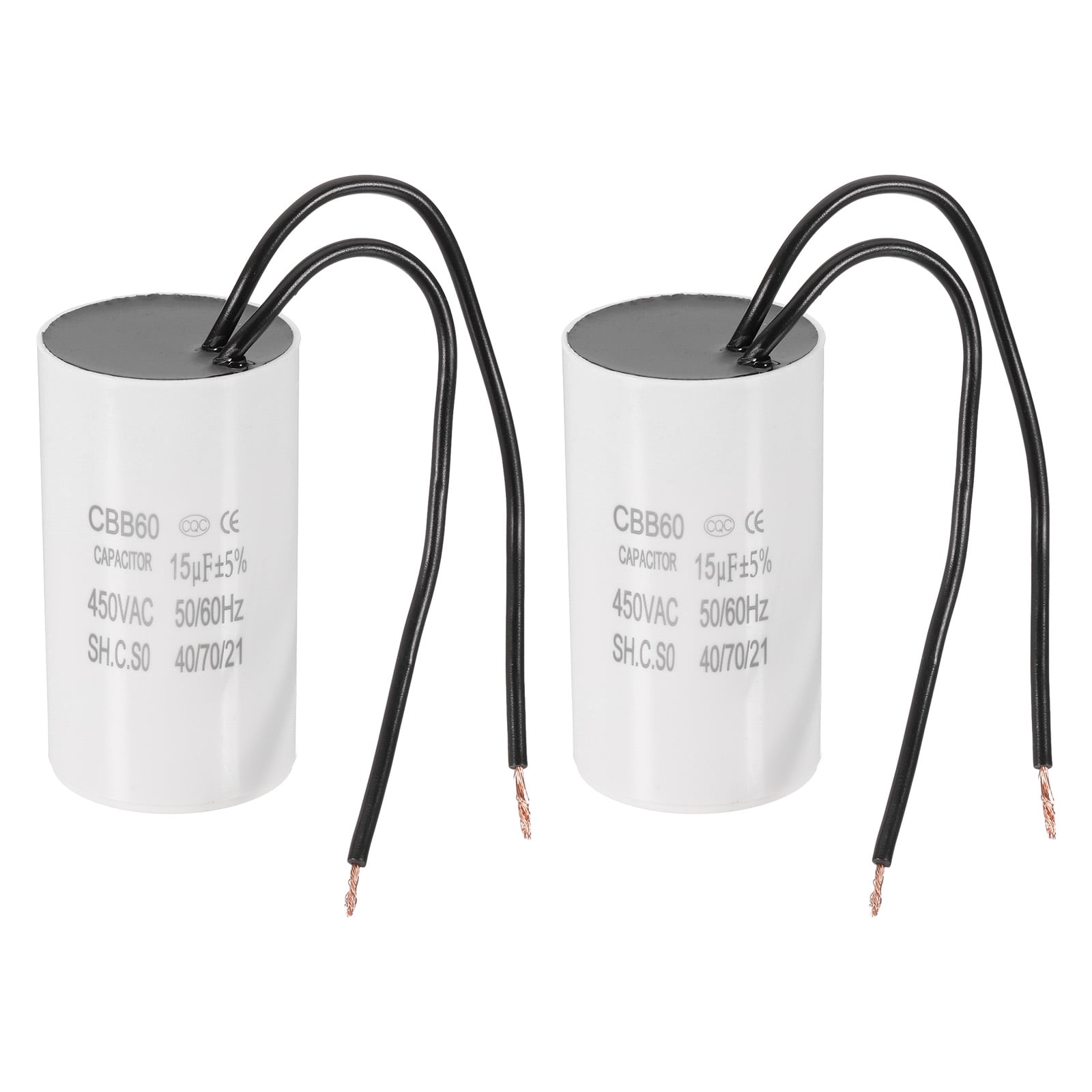 Uxcell 15uF CBB60 Running Capacitor, 2 Pcs Run Capacitor with 2 Wires ...