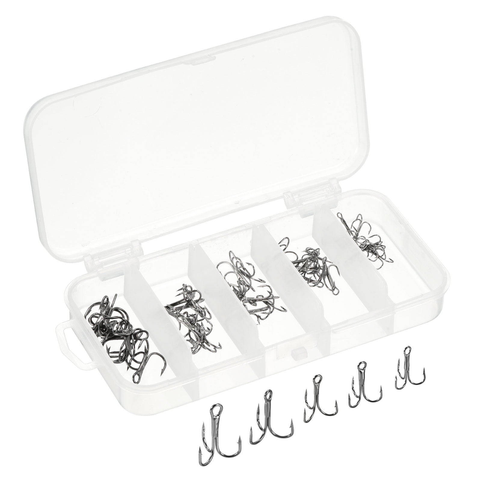 Uxcell 16#14#12#10#8# Carbon Steel Treble Fish Hooks Kit with Barbs ...