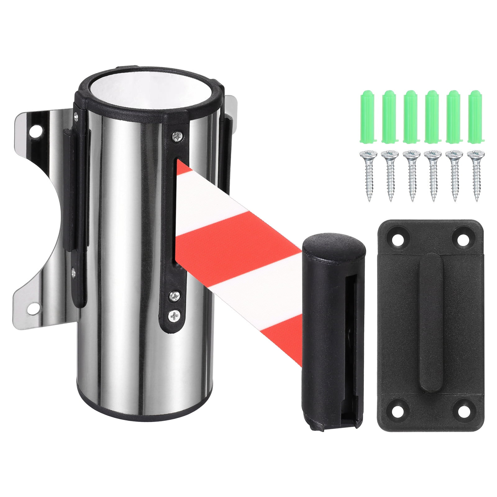 Uxcell 16.4 Foot Fixed Wall Mount Retractable Belt Barrier Set Metal ...