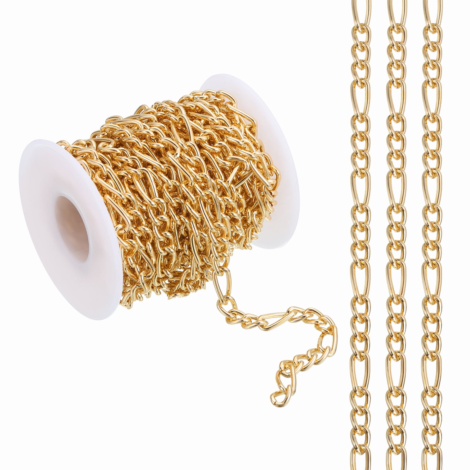 Uxcell 16.4Ft Gold Tone Link Chain Roll for Jewelry Making, 6mm Wide ...
