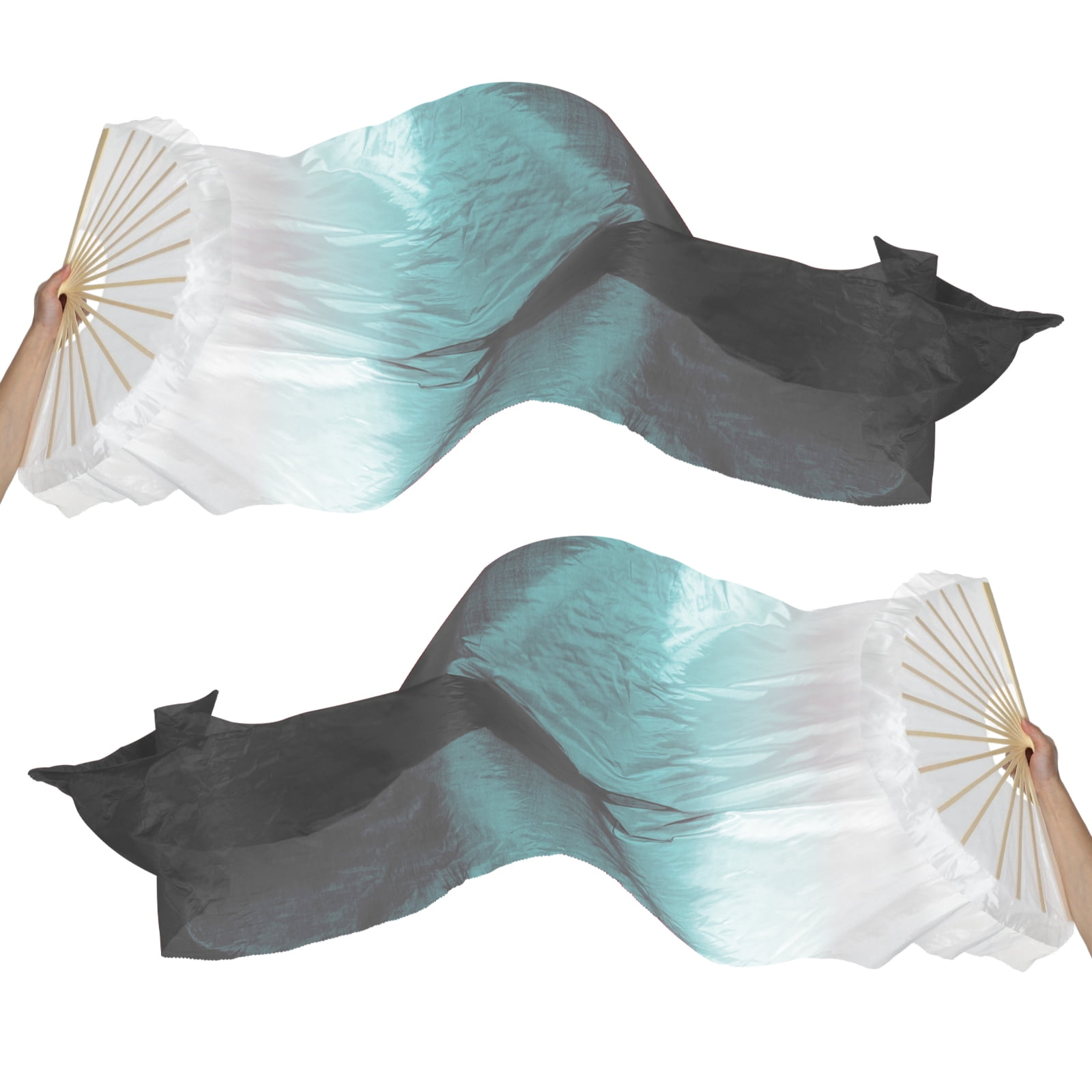 Uxcell 16 Fan Belly Dance Silk Fan Veil 47", 1 Pair (Left+Right) Women ...