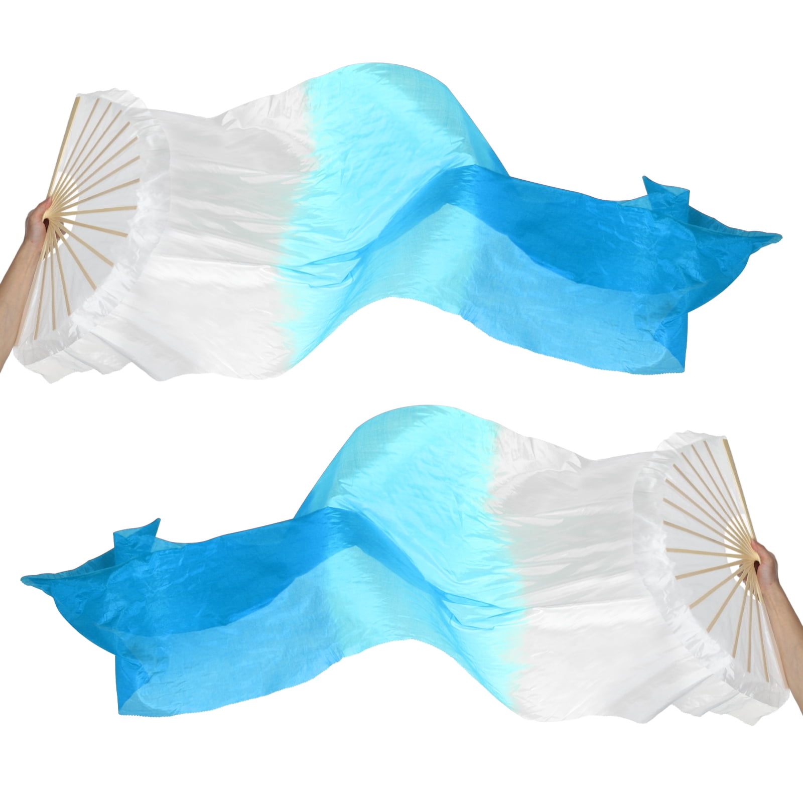 Uxcell 16 Fan Belly Dance Silk Fan Veil 71", 1 Pair (Left+Right) Women ...