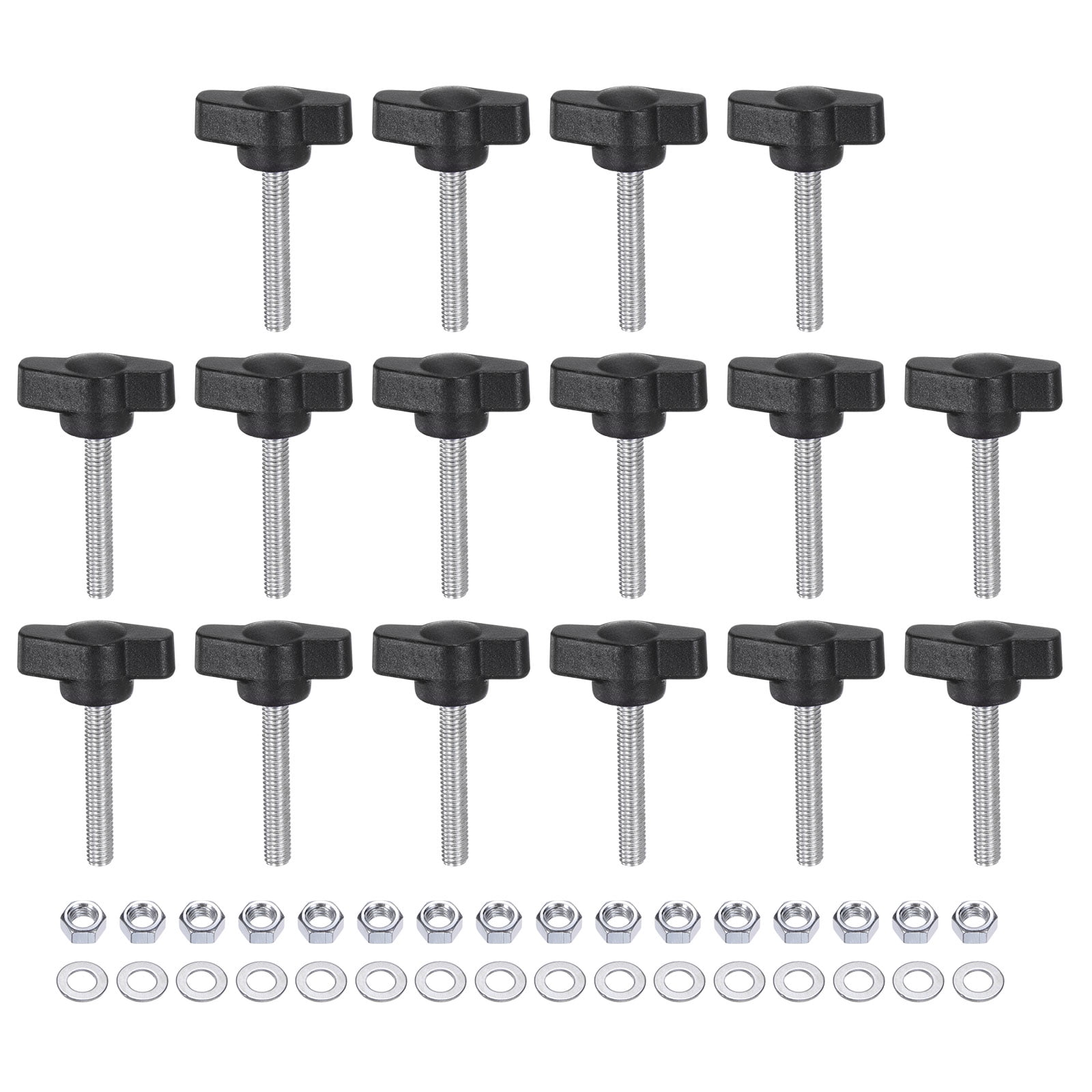 Uxcell 16 Pieces Tee Wing Knobs M5 x 30mm Thread 27mm Z/T Head Thumb Screws Hand Clamping Stud ...