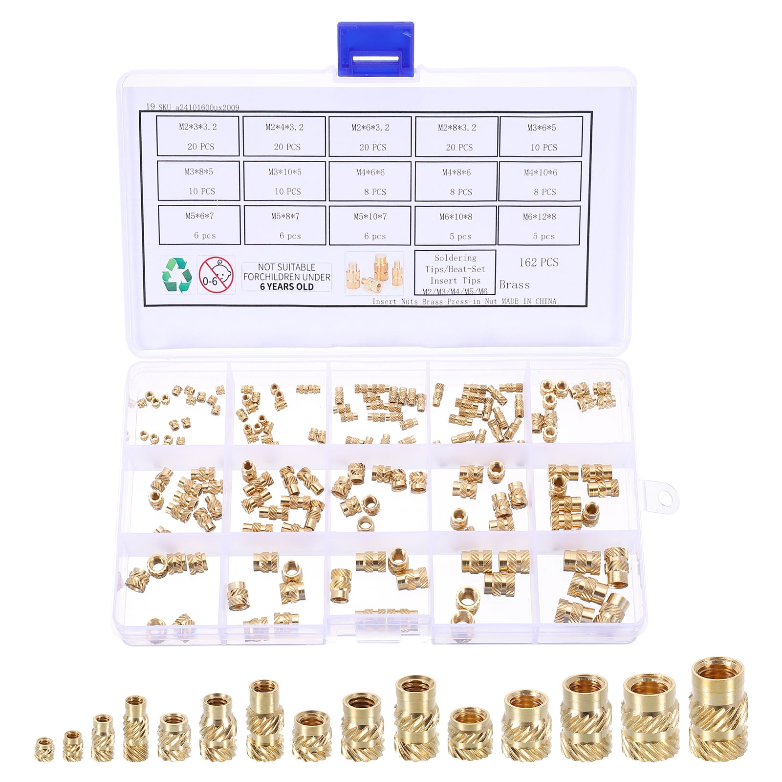 Uxcell 162pcs M2 M3 M4 M5 M6 Metric Threaded Inserts Brass Heat Set ...