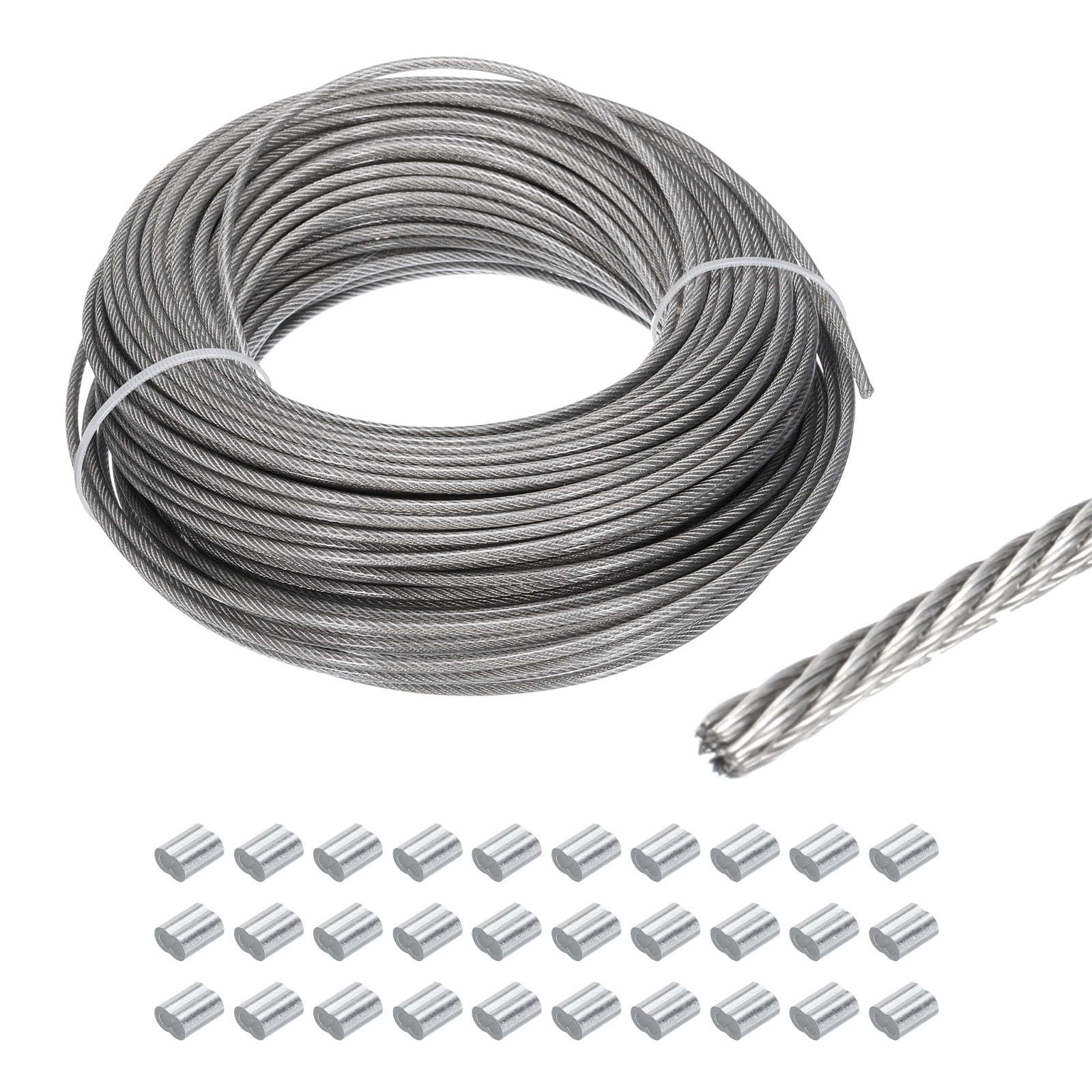 Uxcell 164Ft(50M) Wire Rope 304 Stainless Steel Cable 1/8"(3mm) Vinyl ...