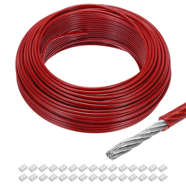 Uxcell 164Ft(50M) Wire Rope 304 Stainless Steel Cable 1/8"(3mm) Vinyl ...