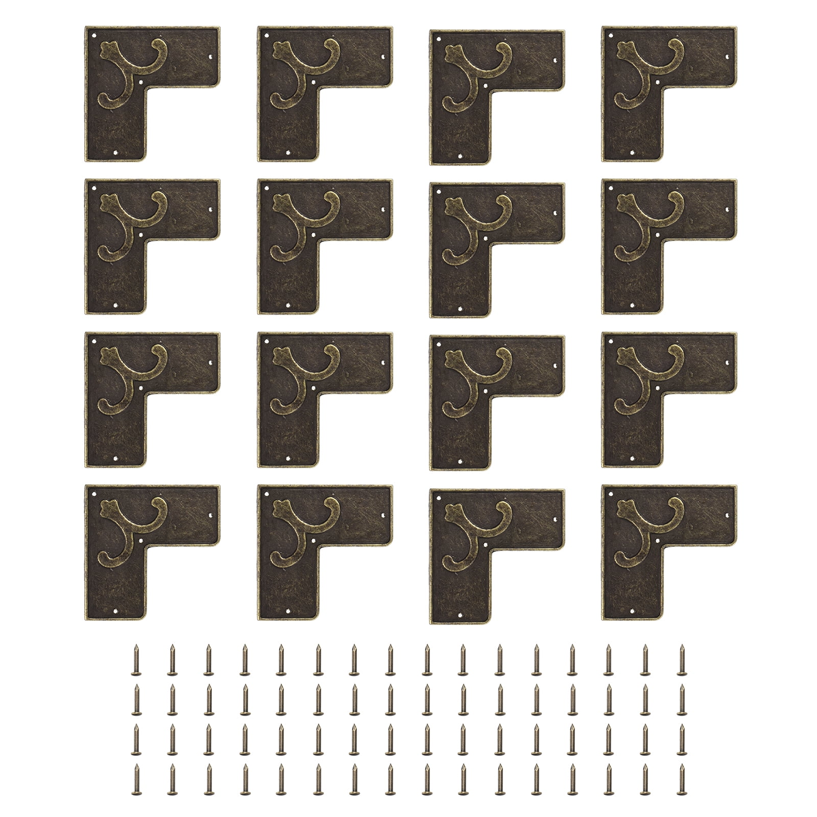 Uxcell 16pcs Vintage Flat Corner Brackets with Screw for Box Cupboard ...