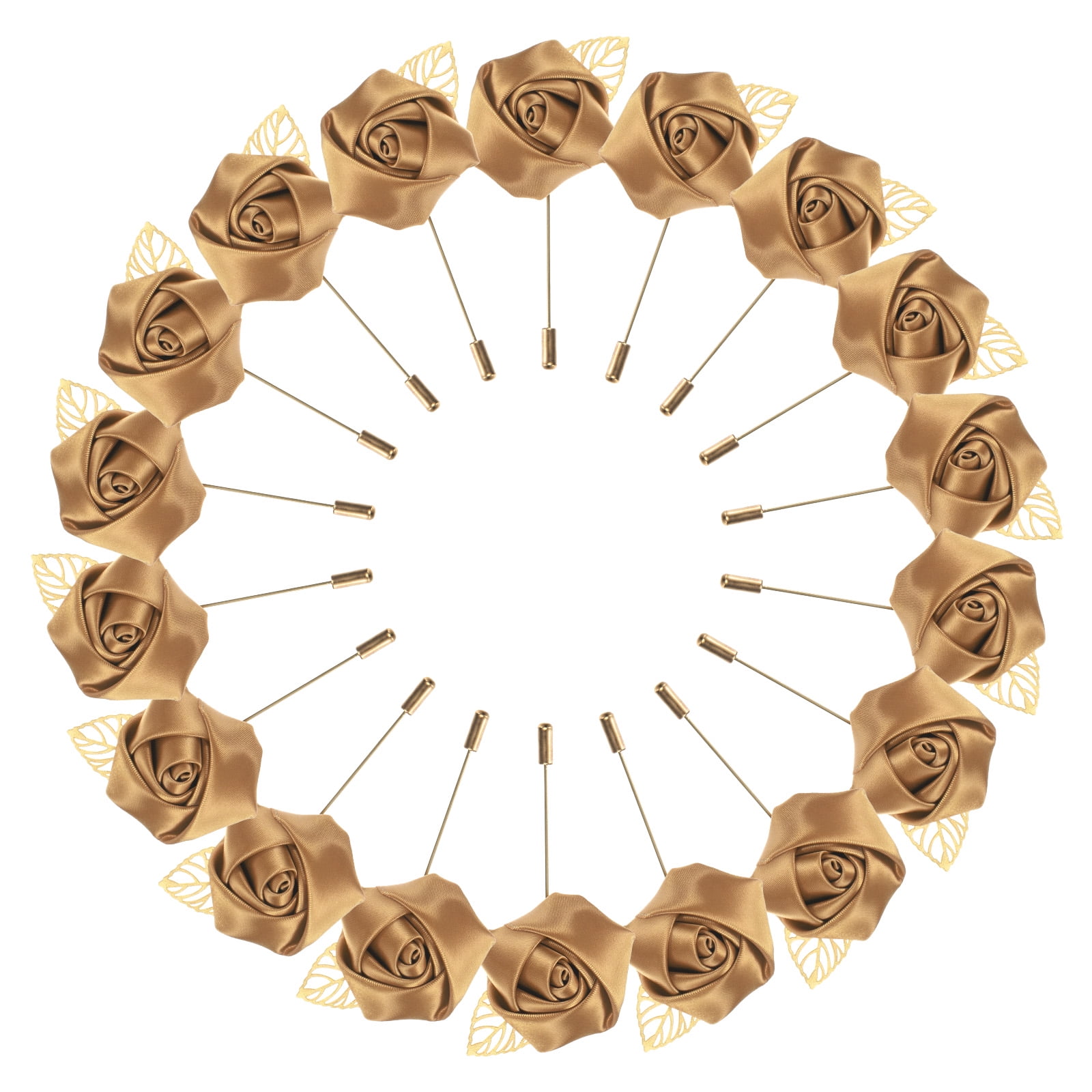 Uxcell 18-Pack Flower Lapel Pins for Men, Golden Leaf Rose Boutonnieres ...