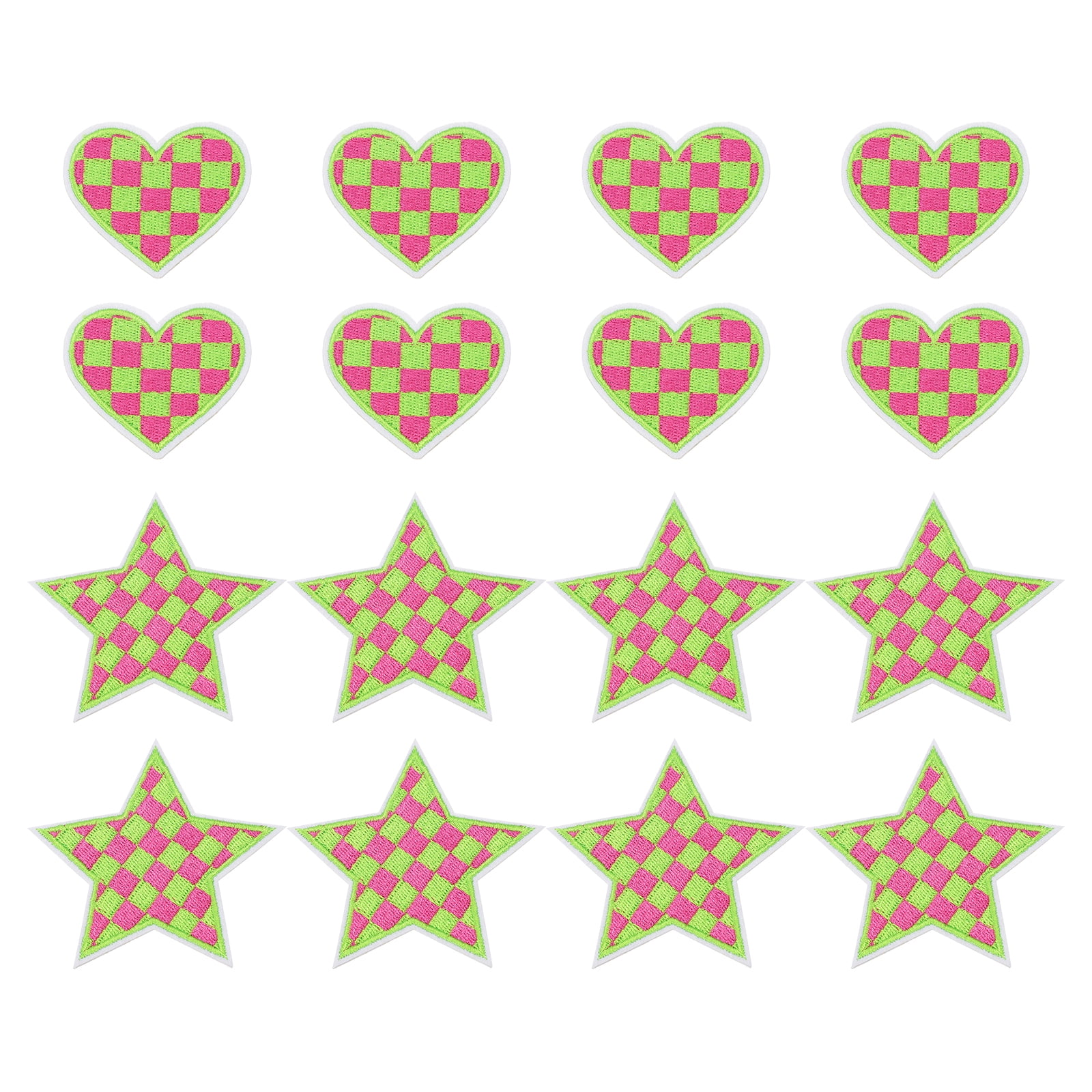 Uxcell 18 Pcs Heart Star Checkered Iron on Patches Embroidered ...