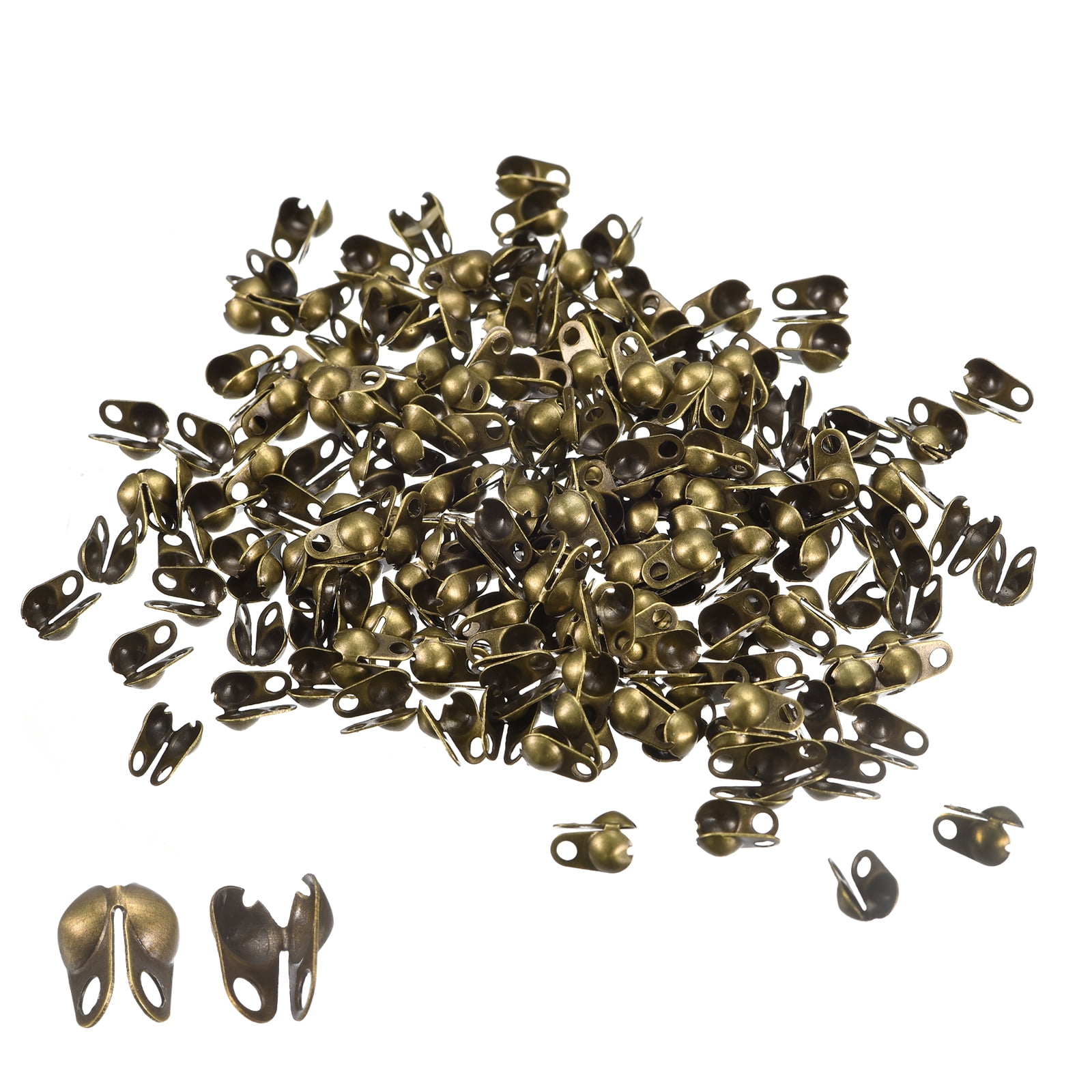 Uxcell 180 Pack 7.7mm Clamshell Fold Over Bead Tips Knot Covers Bronze ...