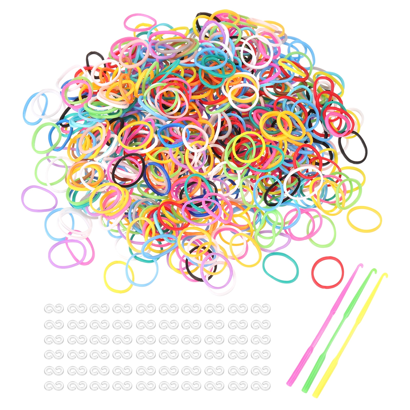 Uxcell 1800 Pcs Loom Rubber Bands Kit with 75 Pcs S-Clips 3-Hooks Mixed ...