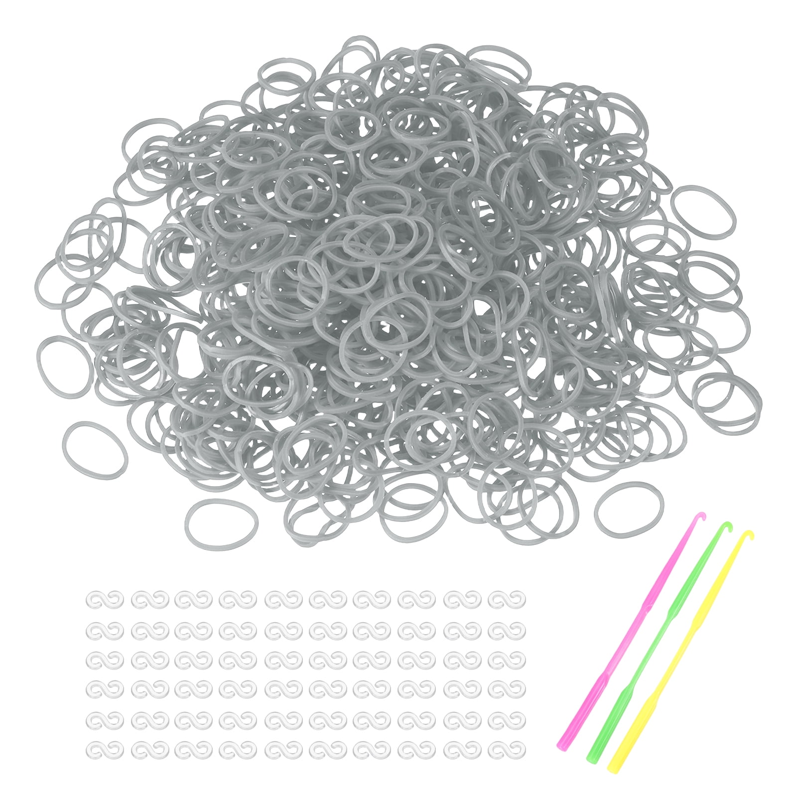 Uxcell 1800 Pcs Loom Rubber Bands Kit with 75 Pcs S-Clips 3-Hooks Gray ...