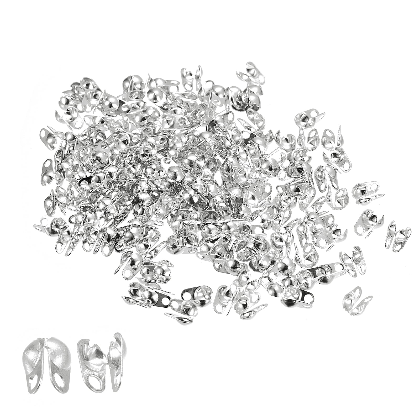 Uxcell 180 Pack 7.7mm Clamshell Fold Over Bead Tips Knot Covers Silver ...