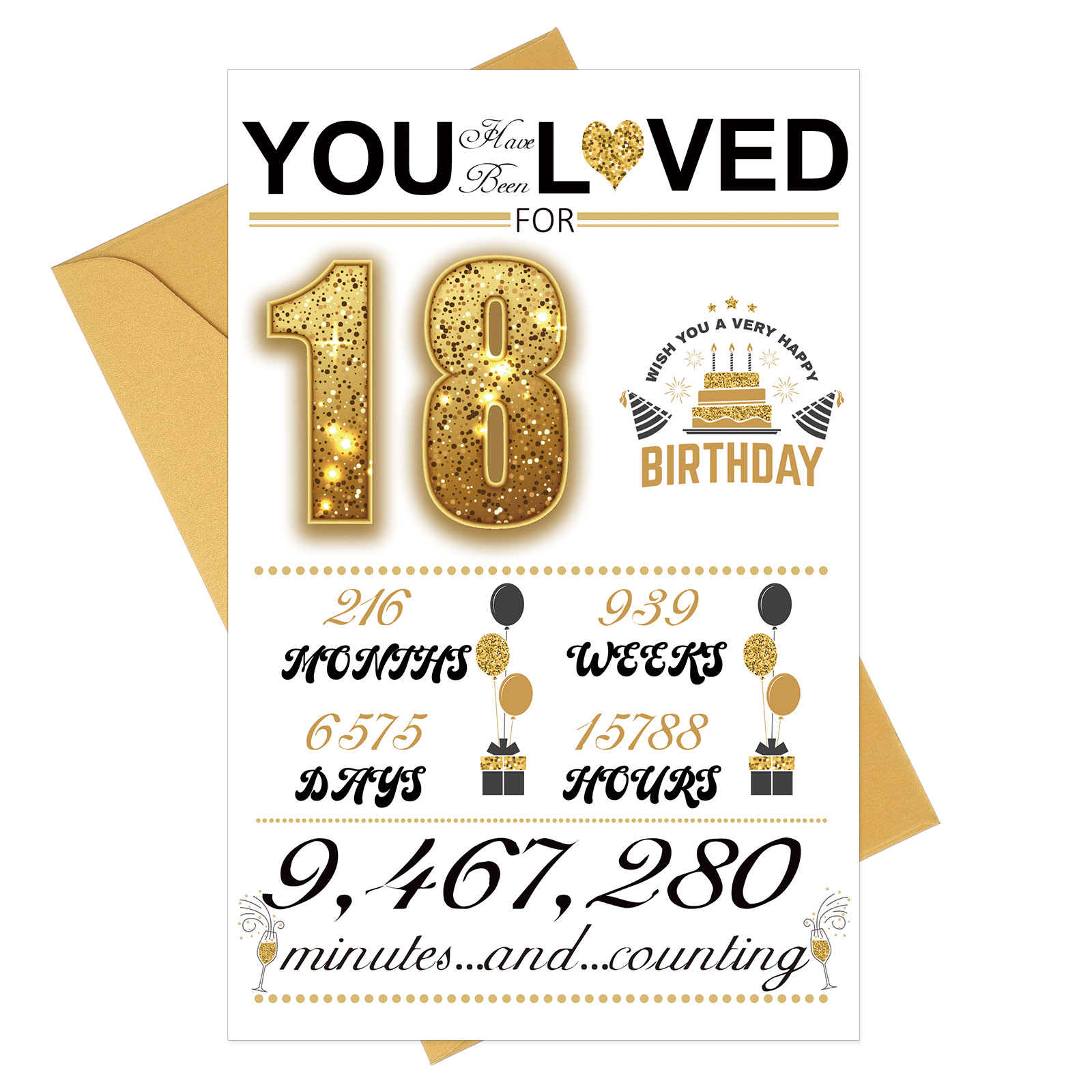 Uxcell 18th Birthday Card, Happy Birthdays Card Time Greeting Card with ...