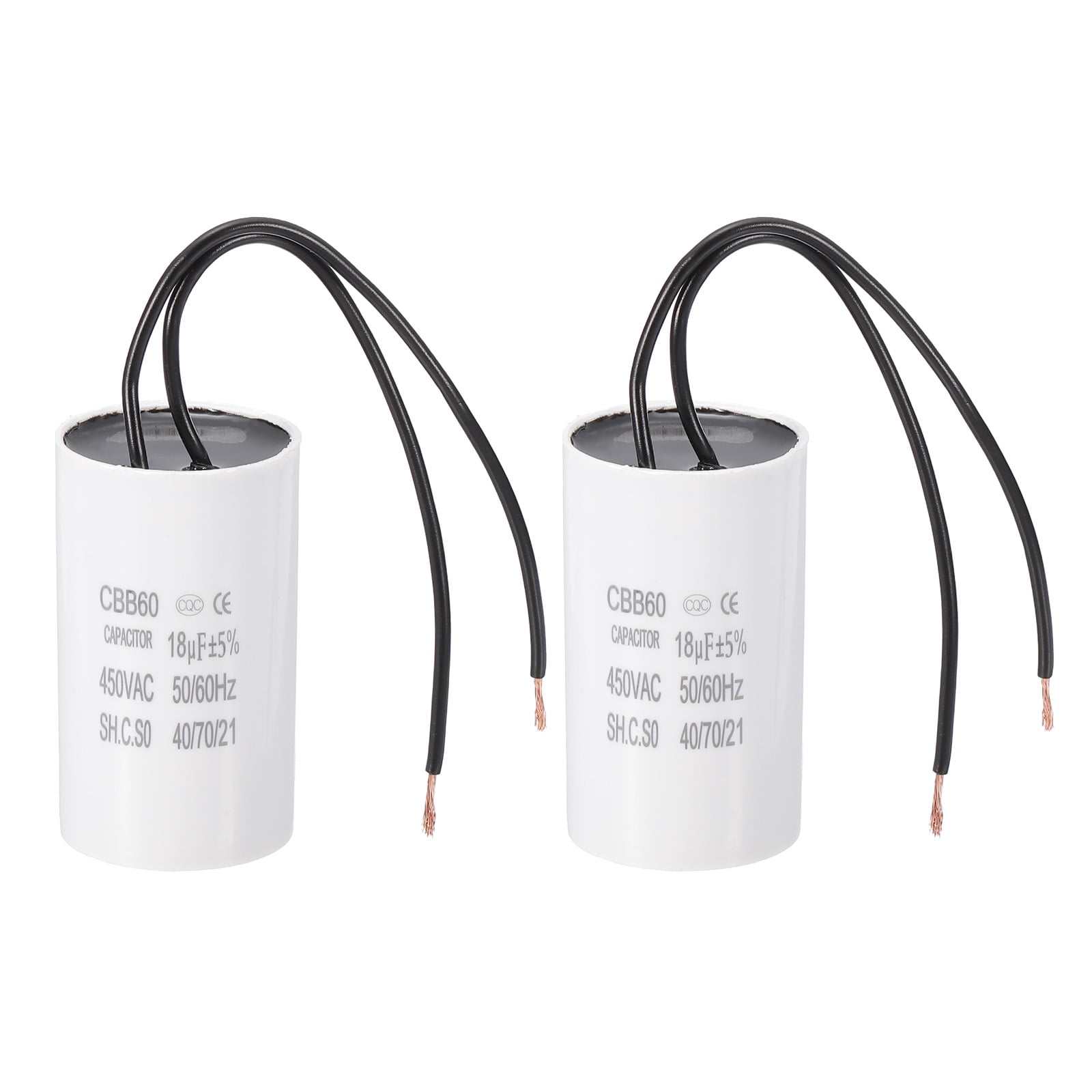 Uxcell 18uF CBB60 Running Capacitor, 2 Pcs Run Capacitor with 2 Wires ...