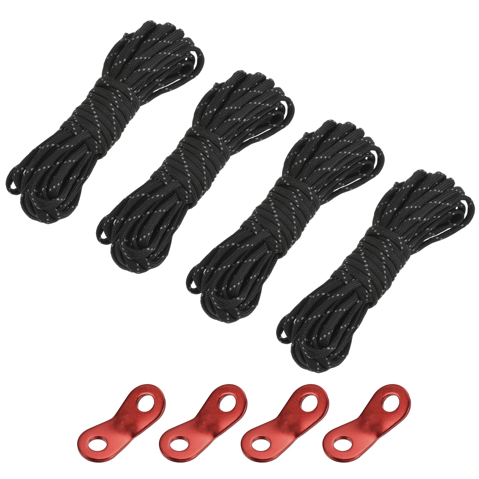 Uxcell 19.7FT 4mm Reflective Camping Guyline Rope Black 4Pack with Cord ...