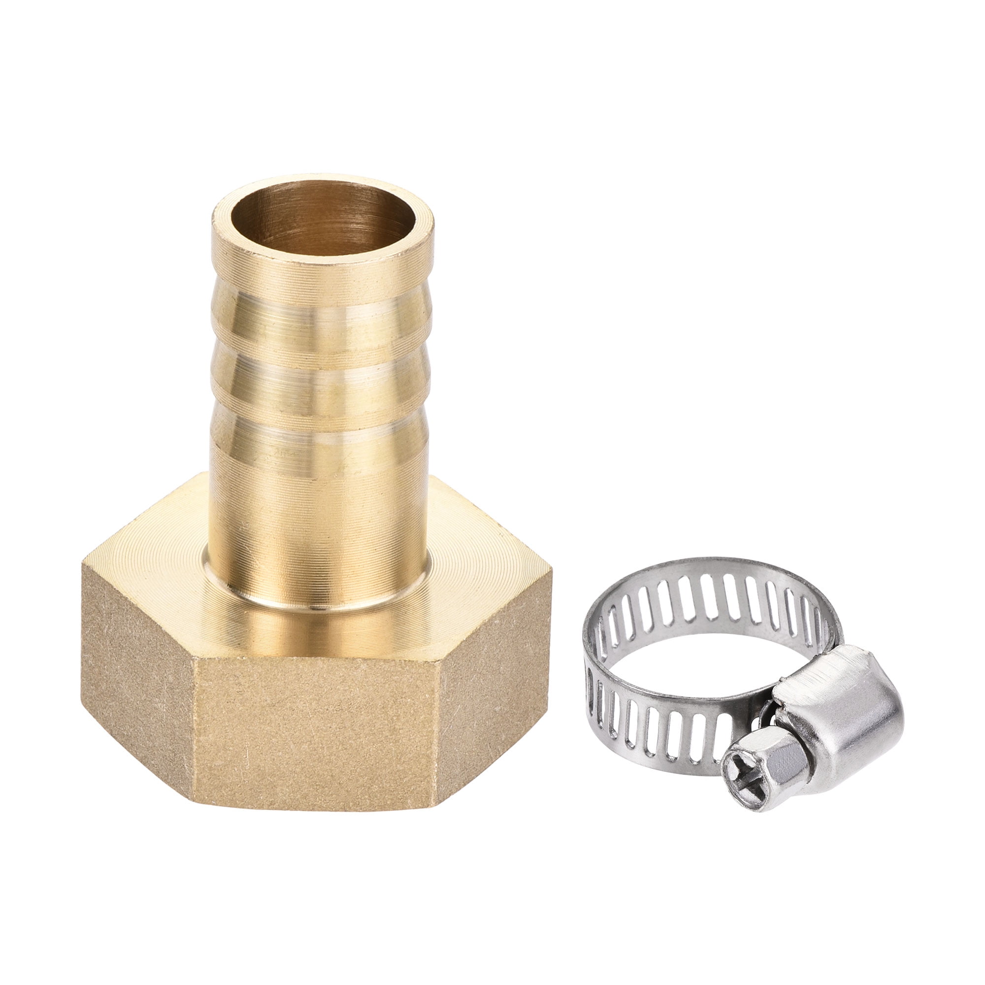Uxcell 19mm Barbed x G1 Female Barb Hose Fitting Brass with Hose Clamp ...