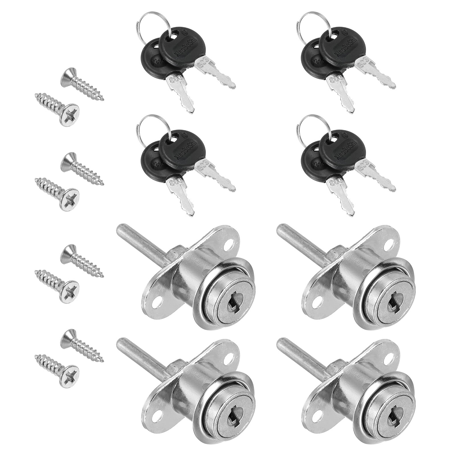 Uxcell 19mm Drawer Locks, 4 Pack Zinc Alloy Nickel Plated Keyed ...