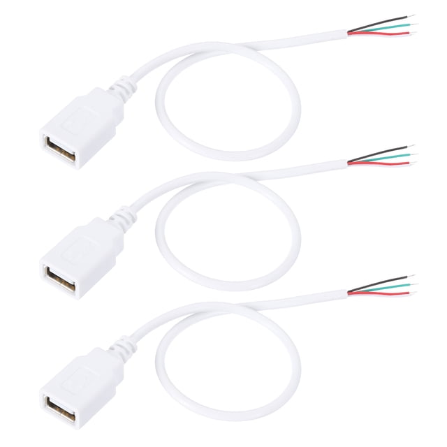 Uxcell 1Ft USB 2.0 Female to 4 Pin Bare Wire Pigtail Cable, 3pcs 28AWG ...