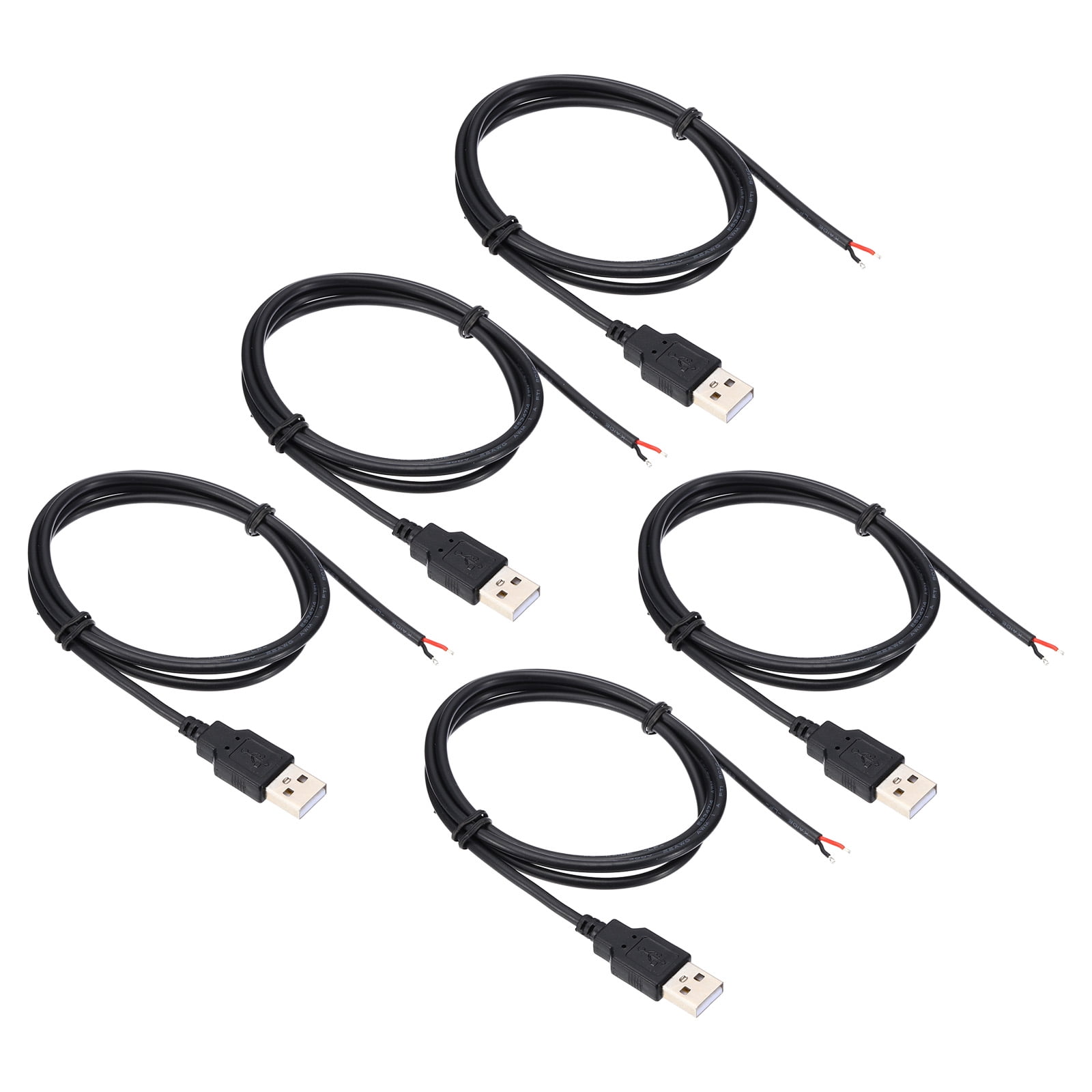 Uxcell 1M/3Ft USB 5V 3A Type-C Pigtail Power Cable, 5Pcs 22AWG USB Plug to 2 Pin Wire Open End ...