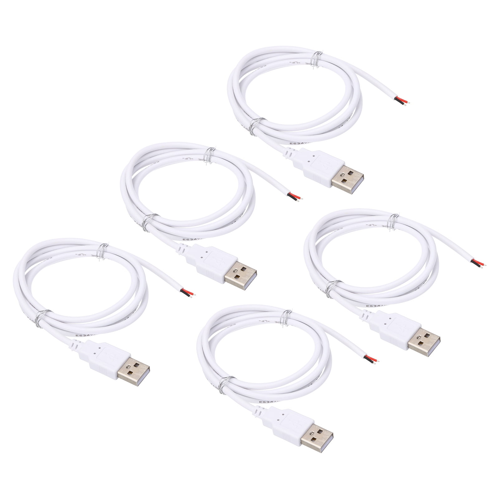 Uxcell 1M/3Ft USB 5V 3A Type-C Pigtail Power Cable, 5Pcs 22AWG USB Plug to 2 Pin Wire Open End ...