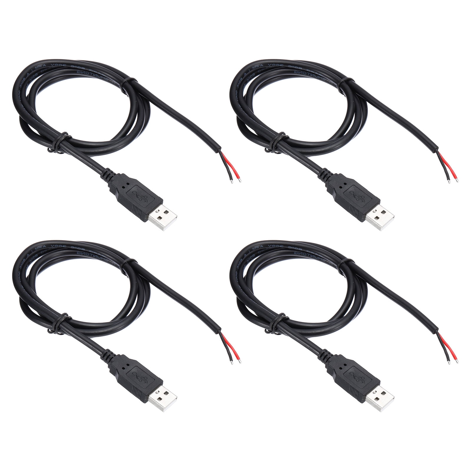 Uxcell 1M/3Ft USB 5V 5A Type-A Pigtail Power Cable, 4 Pcs 18AWG USB-A ...