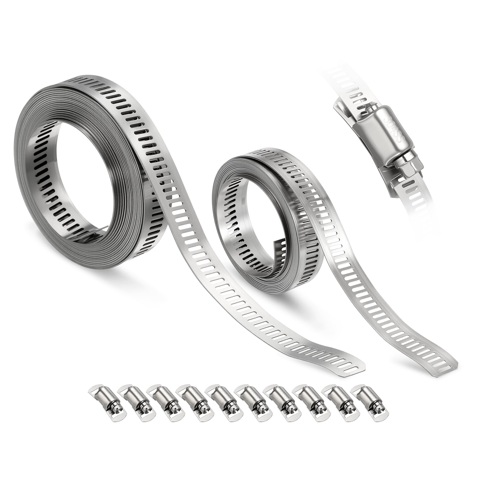 Uxcell 1Pcs Stainless Steel Band Hose Clamp, DIY 20 ft Metal Strap + 10 ...