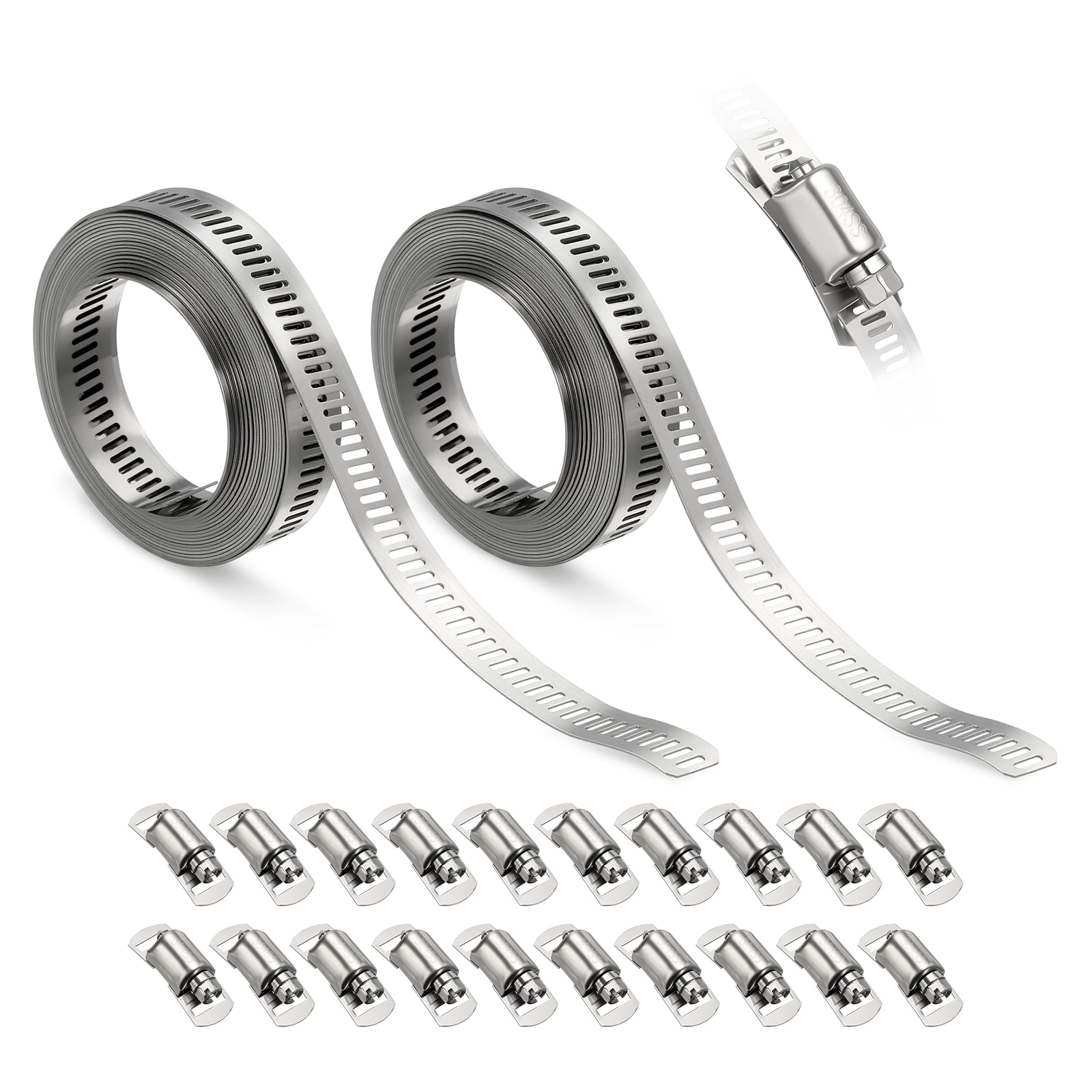 Uxcell 1Pcs Stainless Steel Band Hose Clamp, DIY 24 ft Metal Strap + 20 ...