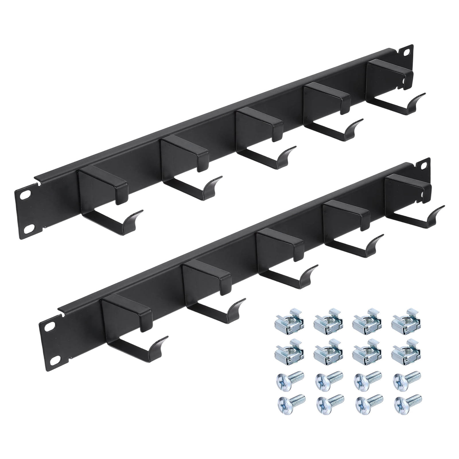 Uxcell 1U 5 D-Ring Cable Manager, 2 Pack 19-Inch Metal Horizontal Rack ...