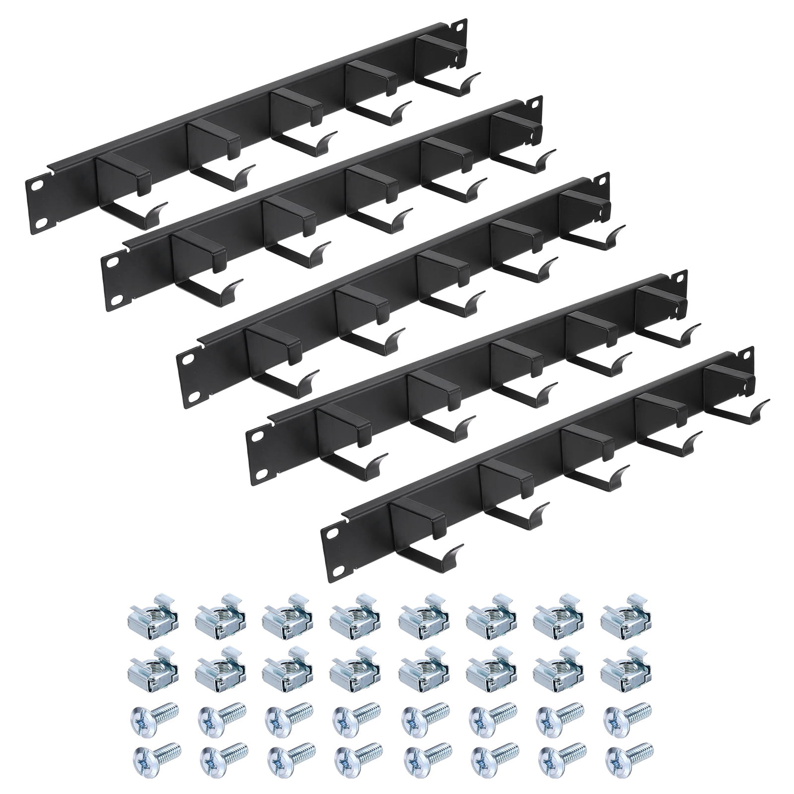Uxcell 1U 5 D-Ring Cable Manager, 5 Pack 19-Inch Metal Horizontal Rack ...