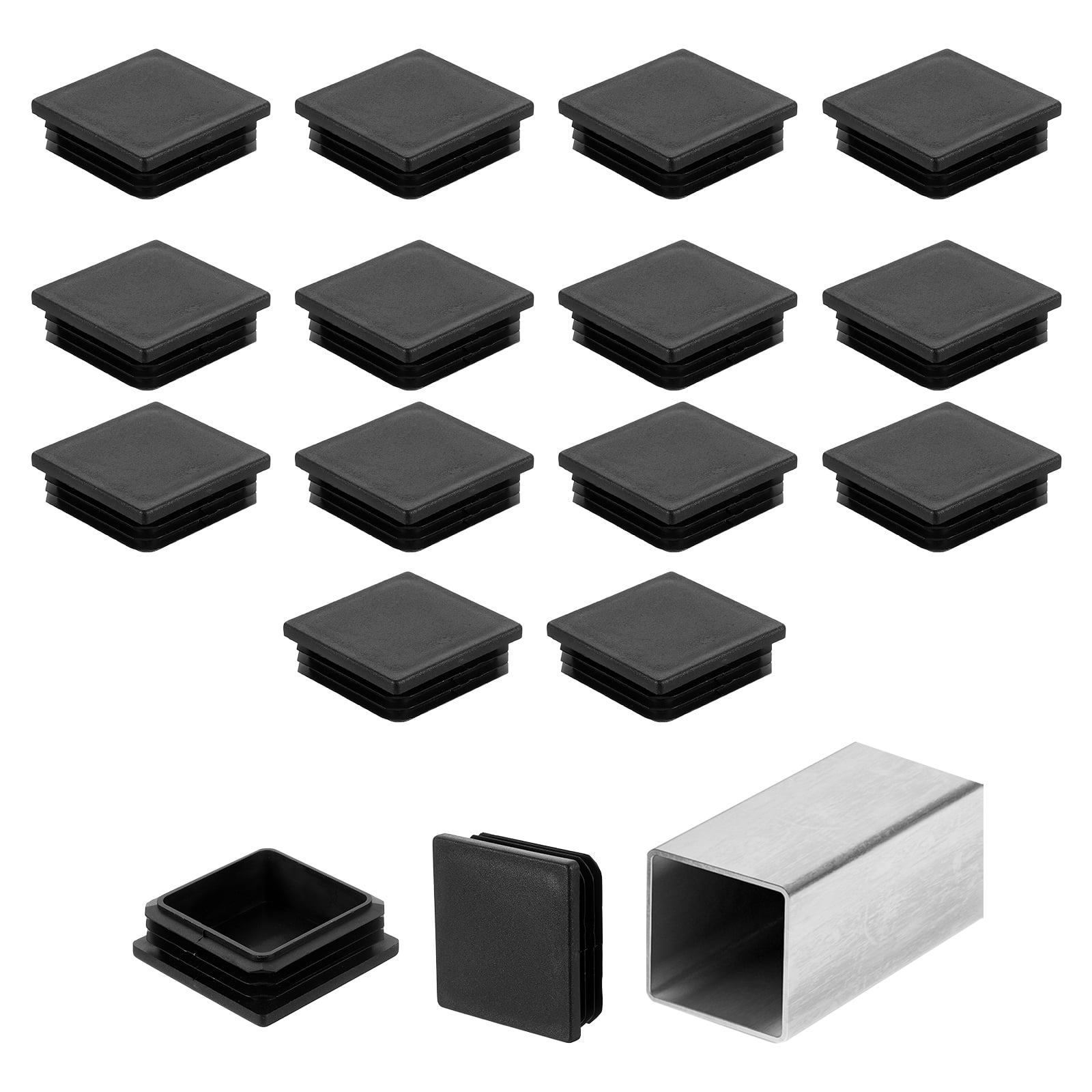 Uxcell 2 3/8" (60mm) Square Tubing End Caps, 16 Pcs Plastic Hole Plugs ...