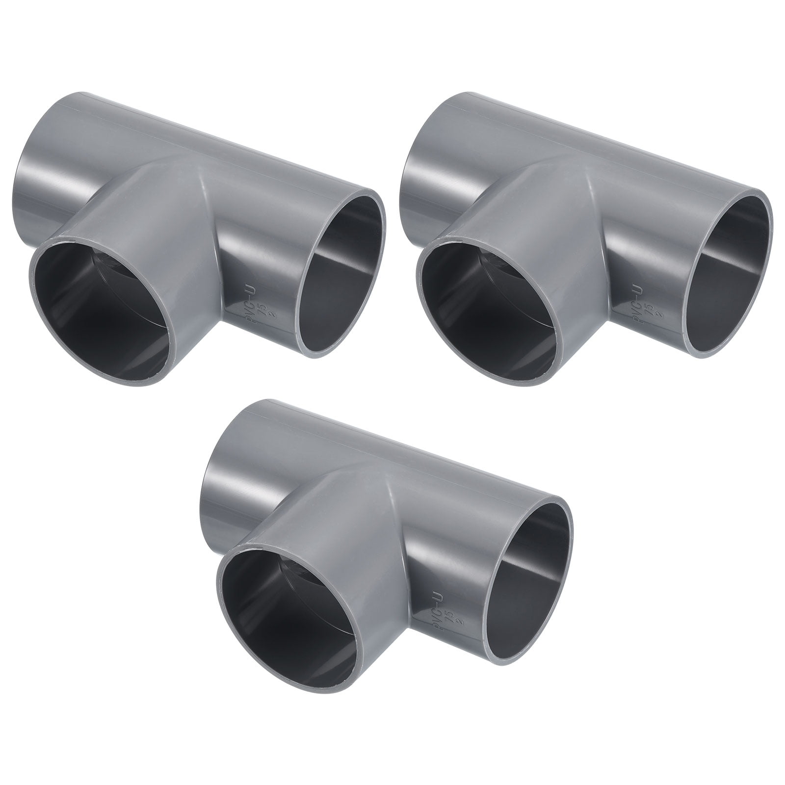 Uxcell 2 31/32" 3 Way Tee Pipe Fittings UPVC, 3 Pack Joint Coupling Pipe Adapter, Gray - Walmart.com