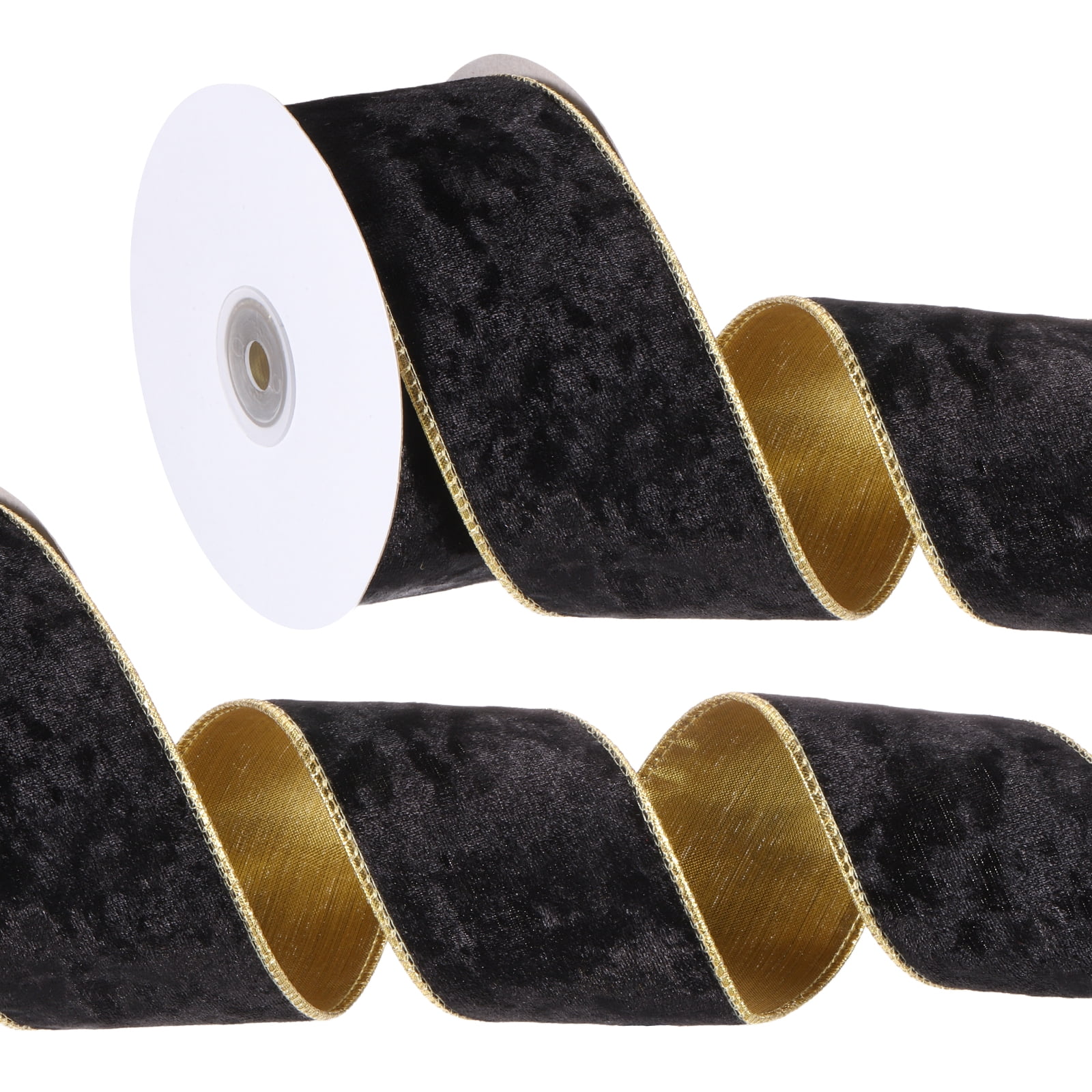 Uxcell Velvet Wired Ribbon, Velvety Gold Crushed Ribbons Double Faced ...