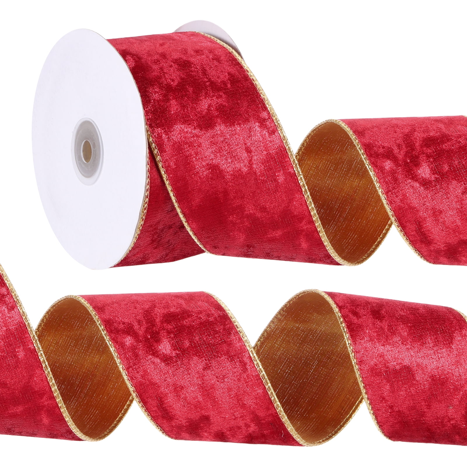 Uxcell Velvet Wired Ribbon, Velvety Gold Crushed Ribbons Double Faced ...