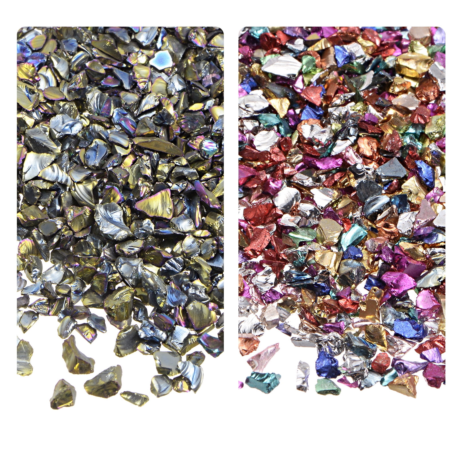 Uxcell 2 Colors Crushed Glass Chips, 1-4mm Irregular Sequins Metallic ...
