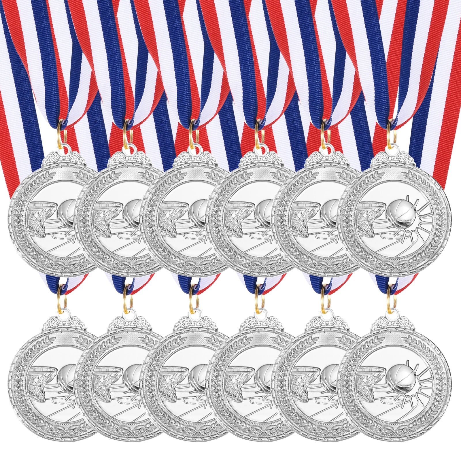 Uxcell 2 Inch Basketball Medals Silver Award Medals with Neck Ribbon ...