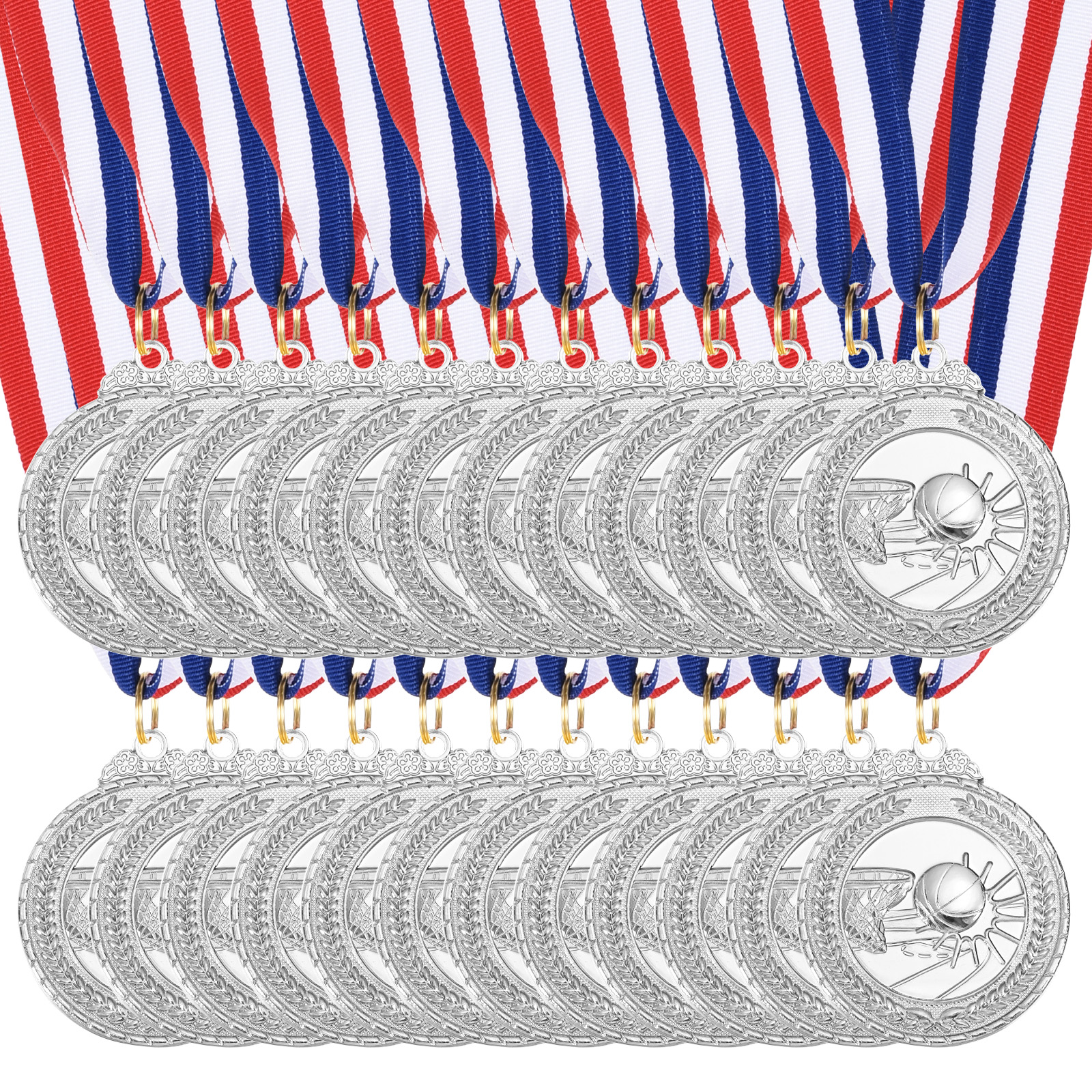 Uxcell 2 Inch Basketball Medals Silver Award Medals with Neck Ribbon ...