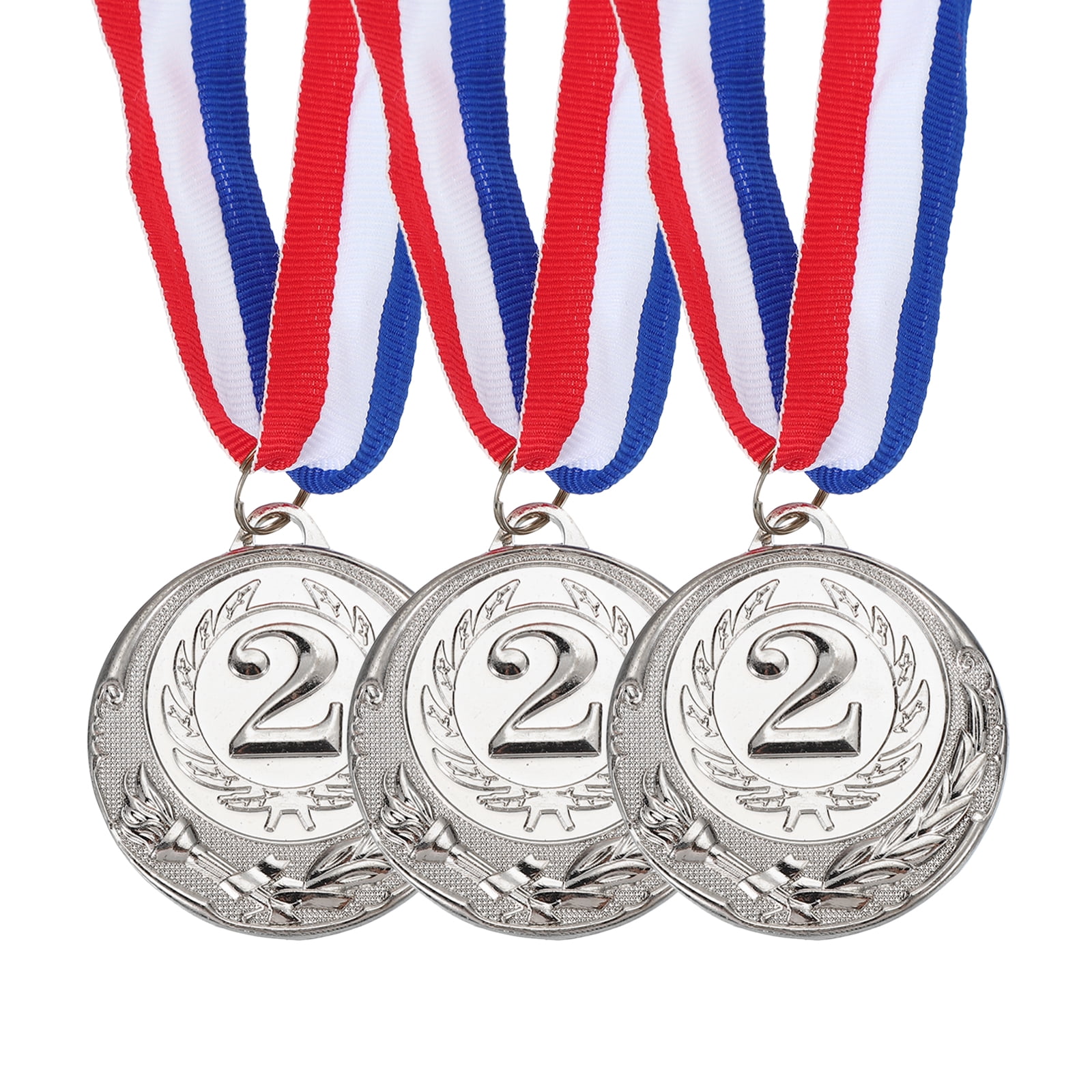 Uxcell 2 Inch Silver Award Medals 2nd Prize with Neck Ribbon, 3 Pcs ...