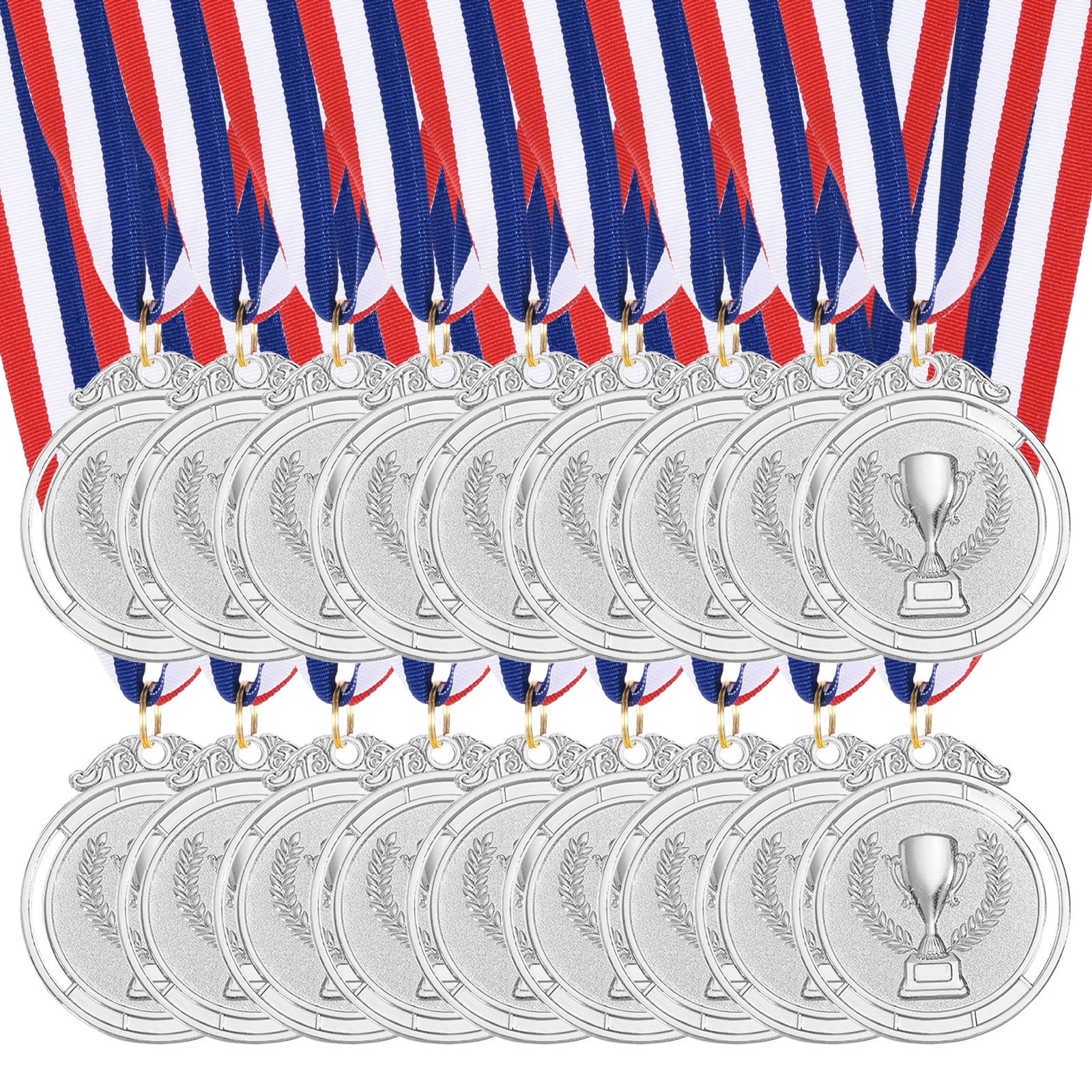 Uxcell 2 Inch Silver Award Medals Metal Winner Medals with Neck Ribbon ...